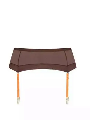 MAISON CLOSE Semi-sheer Garter Belt - Brown