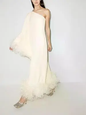 TALLER MARMO Ubud Feather-trim Gown - Neutrals
