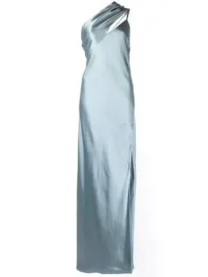 Michelle Mason One-shoulder Gown With Side Slit - Blue