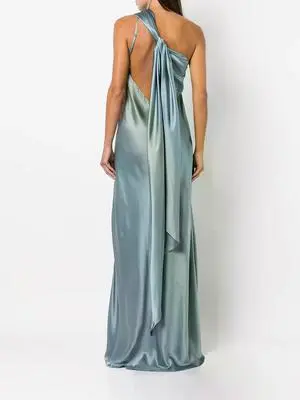Michelle Mason One-shoulder Gown With Side Slit - Blue