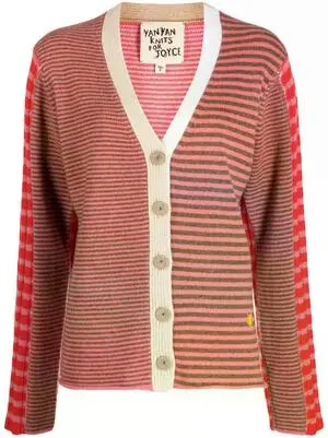 YANYAN Striped V-neck Cardigan - Red