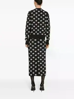 Dolce & Gabbana Logo Jacquard Knit Midi Skirt - Black