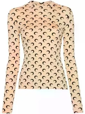 MARINE SERRE Crescent Moon Print Mock Neck Long Sleeve Top