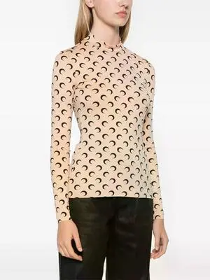 MARINE SERRE Crescent Moon Print Mock Neck Long Sleeve Top