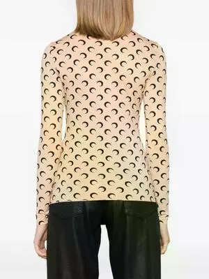 MARINE SERRE Crescent Moon Print Mock Neck Long Sleeve Top