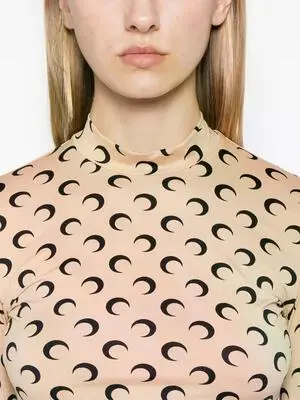 MARINE SERRE Crescent Moon Print Mock Neck Long Sleeve Top