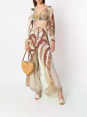 AMIR SLAMA Tropical Print Cropped Wrap Blouse