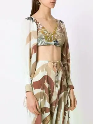 AMIR SLAMA Tropical Print Cropped Wrap Blouse