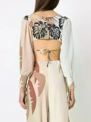 AMIR SLAMA Tropical Print Cropped Wrap Blouse
