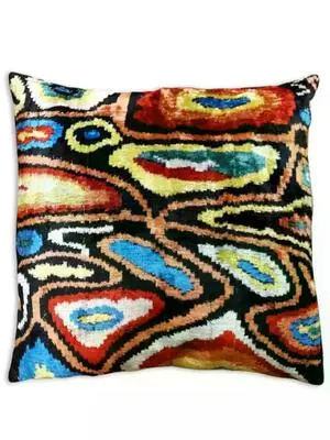 LES-OTTOMANS Jacquard Velvet Cushion - Black