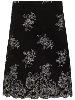 Giambattista Valli Floral-embroidered Tweed Skirt - Black
