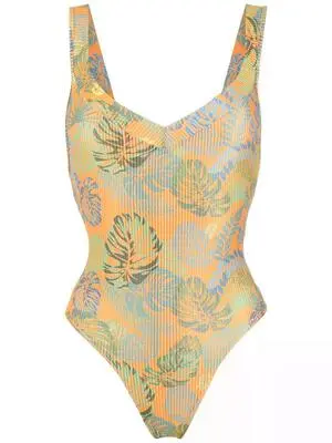 AMIR SLAMA Palm Leaf Print Swimsuit