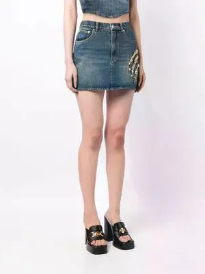 AREA Claw Cut Denim Miniskirt