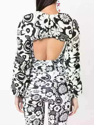 AMIR SLAMA Floral-print Cut-out Blouse