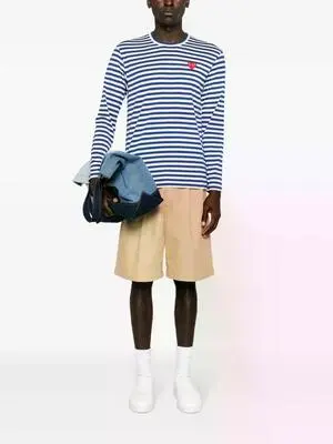 Play Comme Des Garcon Heart-patch Striped Cotton T-shirt
