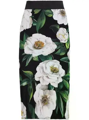 Dolce & Gabbana Floral-print High-waisted Skirt - Black
