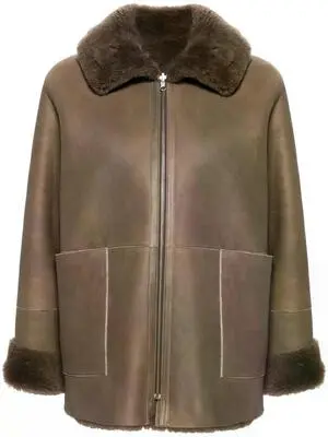 LISKA Spread-collar Leather Coat