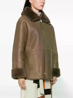 LISKA Spread-collar Leather Coat