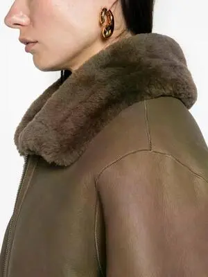 LISKA Spread-collar Leather Coat