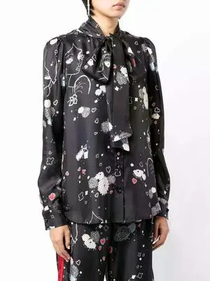 MACGRAW Silk Printed Pussy-bow Shirt