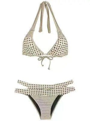 AMIR SLAMA Polka-dot Print Cutout Bikini - Neutrals