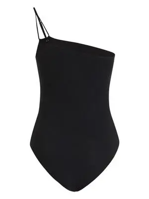 Dolce & Gabbana One-shoulder Swimsuit With Silver-tone Logo Plaque