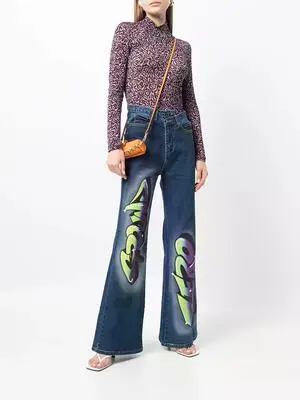 GROUND ZERO Graffiti-logo Flared Jeans