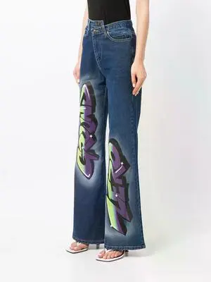GROUND ZERO Graffiti-logo Flared Jeans