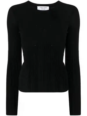 MARINE SERRE Ribbed Knit Long Sleeve Top With Crescent Moon Motif