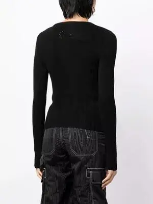 MARINE SERRE Ribbed Knit Long Sleeve Top With Crescent Moon Motif