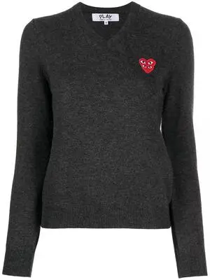 Play Comme Des Garcon V-neck Overlapping Heart Top