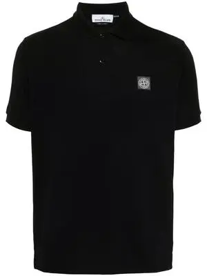 Stone Island Compass-appliqué Polo Shirt - Black