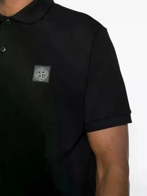 Stone Island Compass-appliqué Polo Shirt - Black