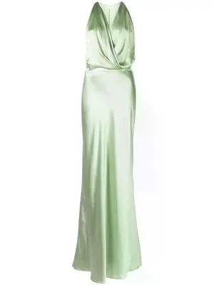 Michelle Mason Draped Halterneck Gown - Green