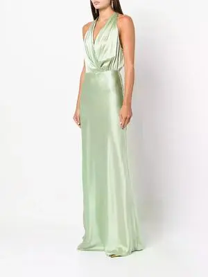 Michelle Mason Draped Halterneck Gown - Green