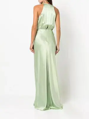 Michelle Mason Draped Halterneck Gown - Green