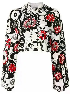 AMIR SLAMA Floral Print Cropped Hoodie - White