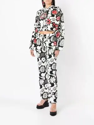 AMIR SLAMA Floral Print Cropped Hoodie