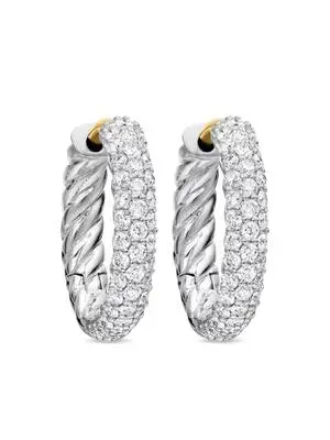 David Yurman Petite Pavé Diamond Huggie Hoop Earrings - Silver