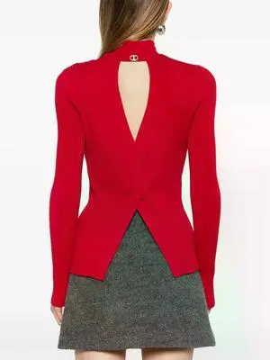 TWINSET Ribbed Mock Neck Sweater With Gold-tone Logo