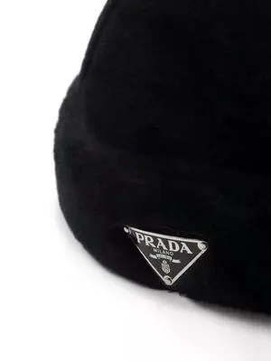 Prada Shearling Hat With Triangle Logo