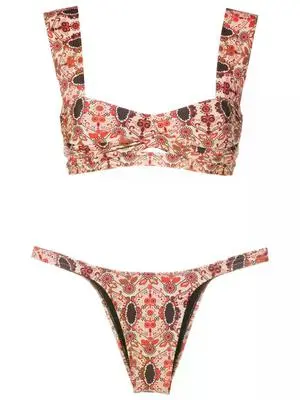 AMIR SLAMA Floral-print Square-back Bikini