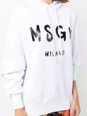 MSGM Cotton Logo Print Hoodie - White