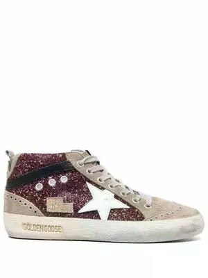 GOLDEN GOOSE Mid Star High-top Sneakers With Glitter And Suede Accents - Red