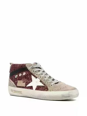 GOLDEN GOOSE Mid Star High-top Sneakers With Glitter And Suede Accents - Red