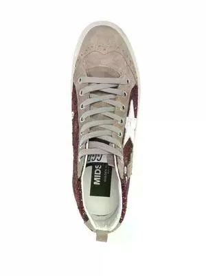 GOLDEN GOOSE Mid Star High-top Sneakers With Glitter And Suede Accents - Red