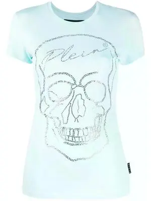 Philipp Plein Crystal Skull Cotton T-shirt - Blue