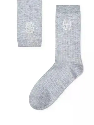 Brunello Cucinelli Intarsia-logo Knitted Socks - Grey
