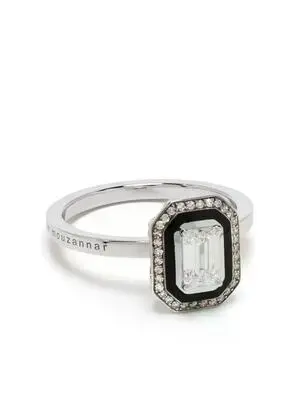 SELIM MOUZANNAR 18kt White Gold Diamond And Enamel Mina Ring - Silver
