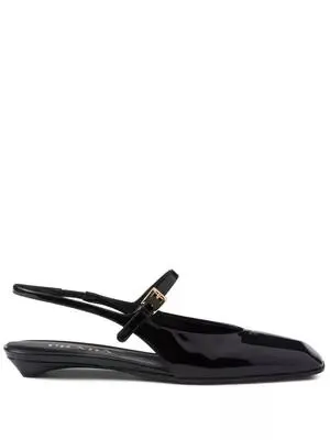 Prada Leather Slingback Ballerina Shoes - Black